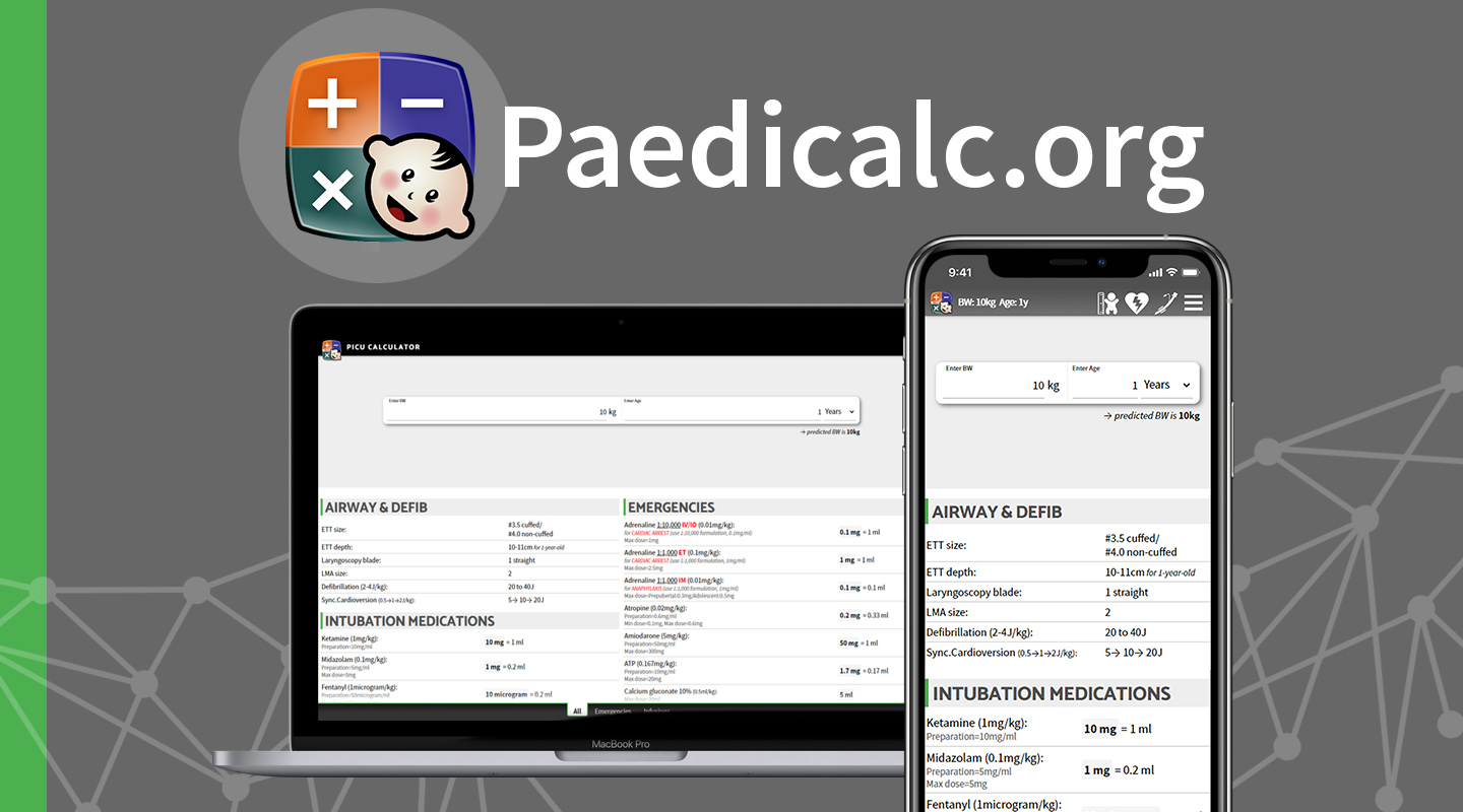 Paediatric calculator for anaesthesia and intensive care: Paedicalc.org